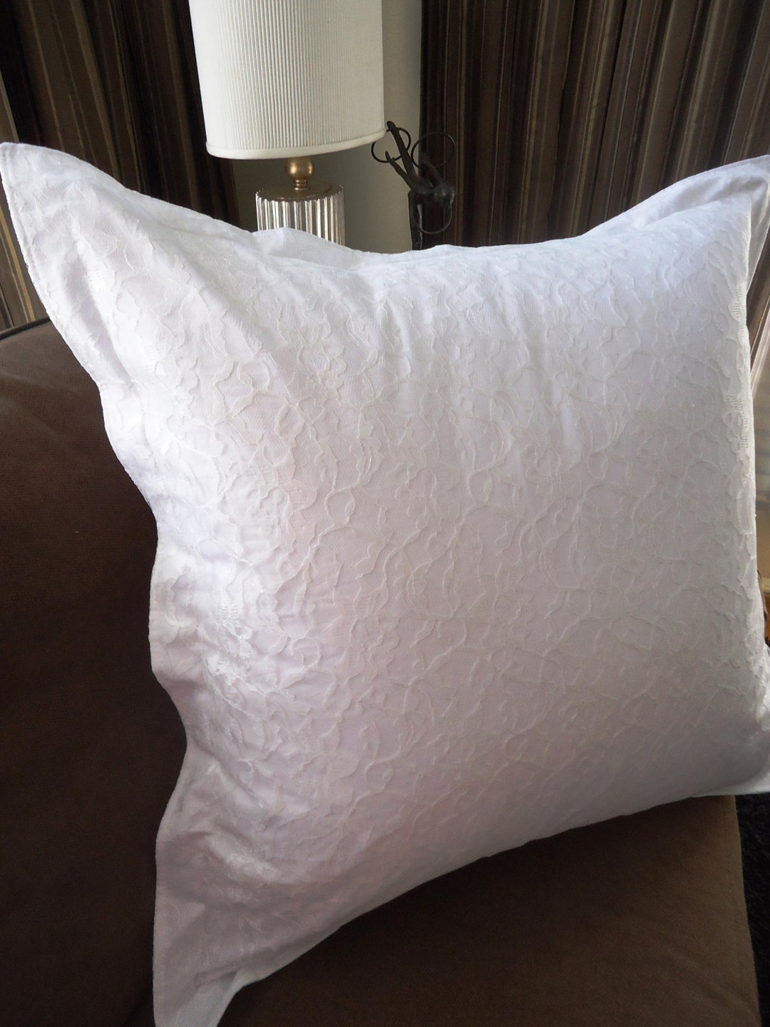 Ivory Lace Euro Sham Pillowcases (2) - 26x26 Organza Lace Pillow Cover ...