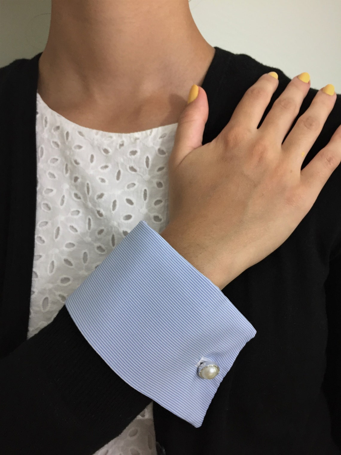 WRIST CUFFS 2 Narrow Blue Stripe, Cuff Links, French Cuffs, Detachable ...