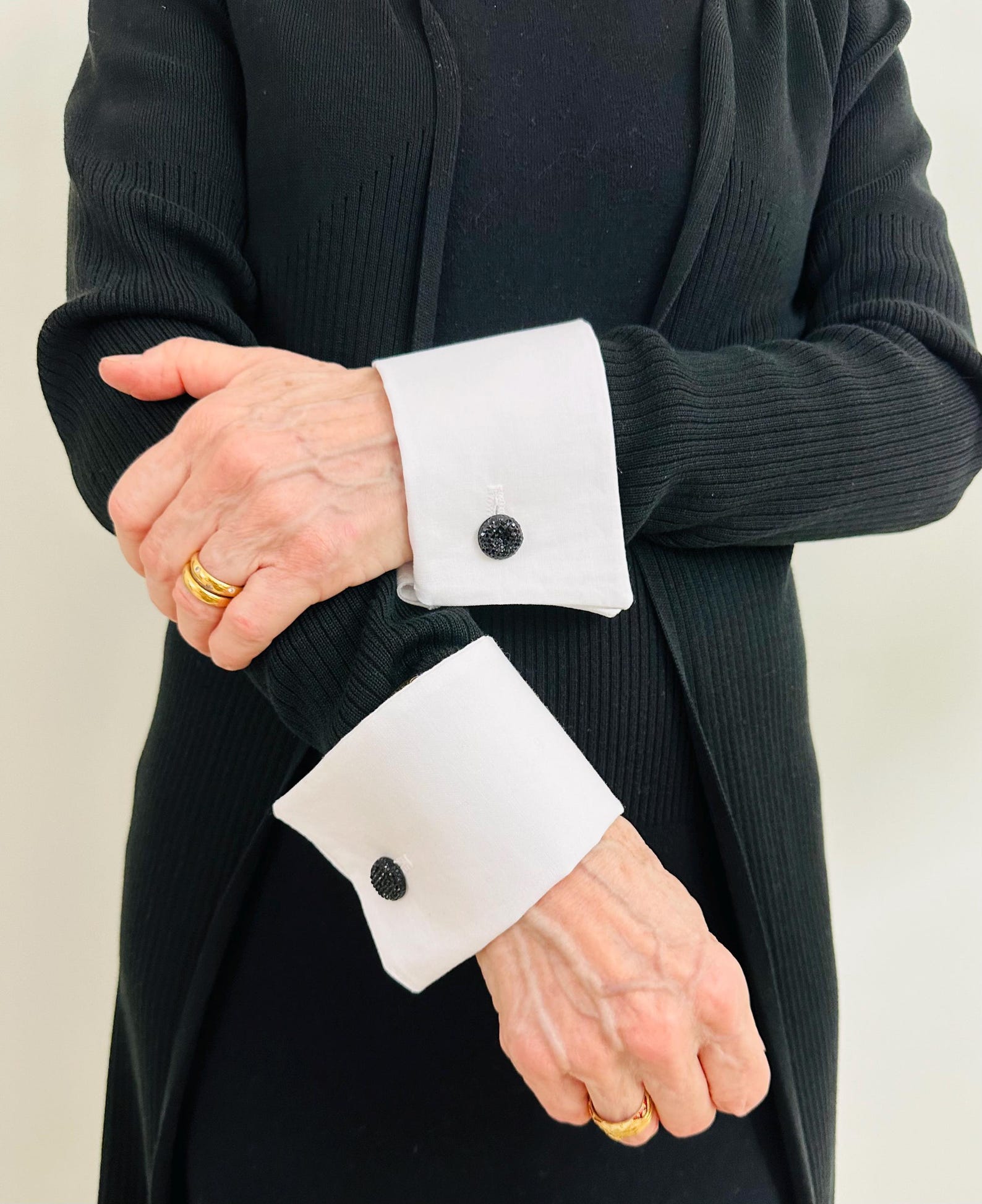 White French Tuxedo Cuffs With Black Cuff Links: Detachable Cotton ...