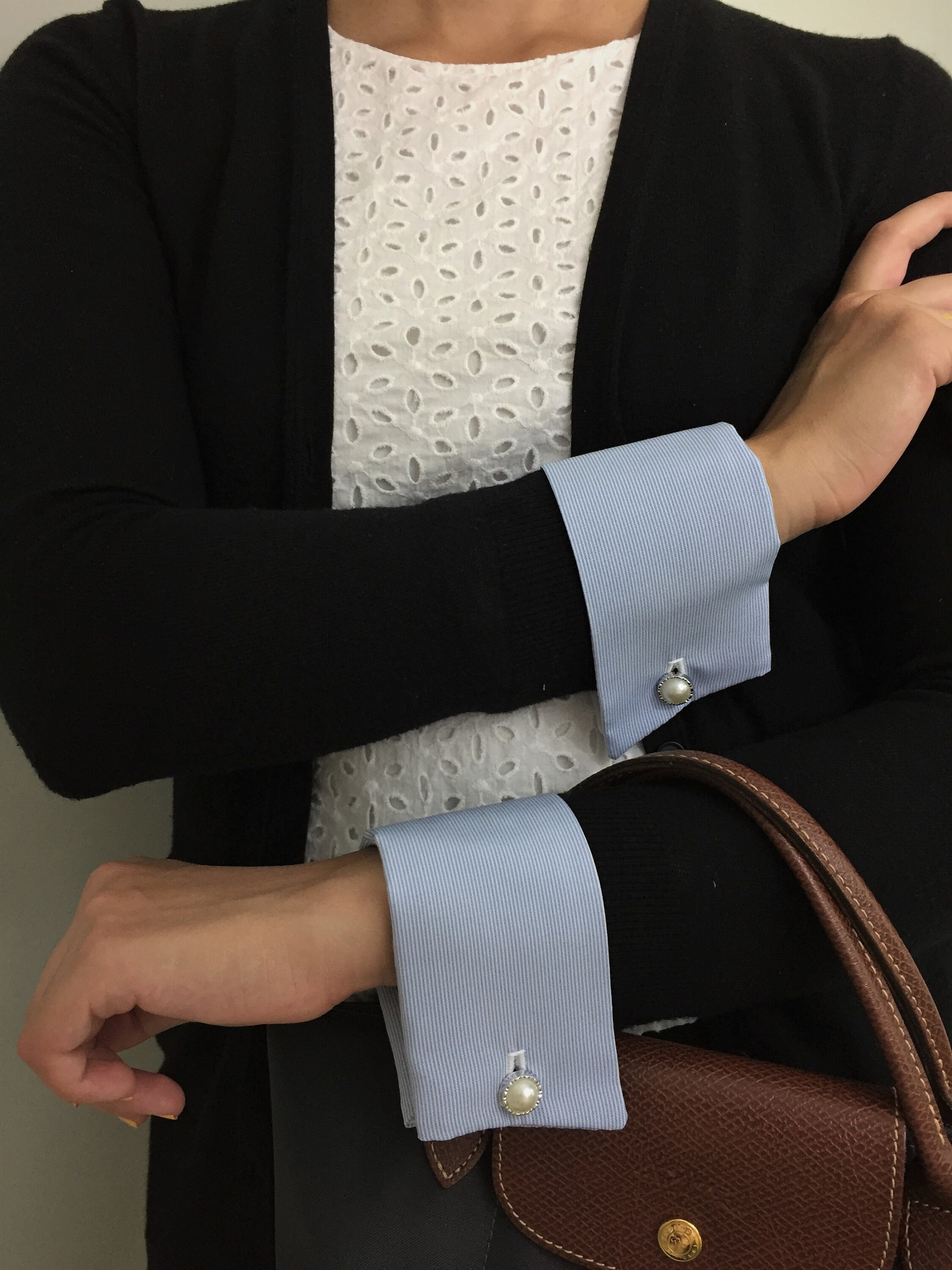 WRIST CUFFS (2) Narrow Blue Stripe, Cuff Links, French Cuffs ...