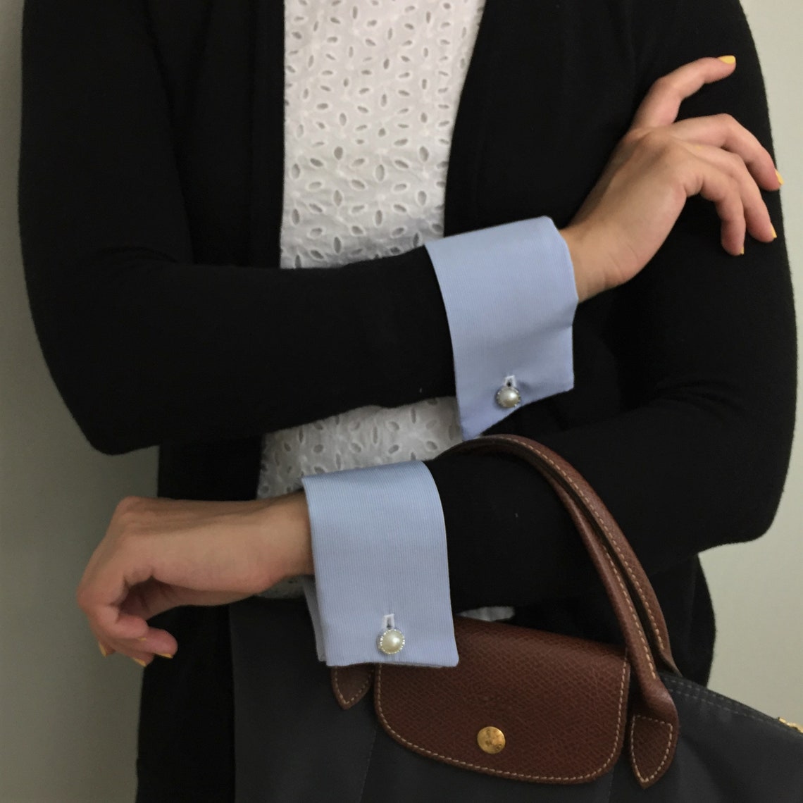 WRIST CUFFS 2 Narrow Blue Stripe, Cuff Links, French Cuffs, Detachable ...