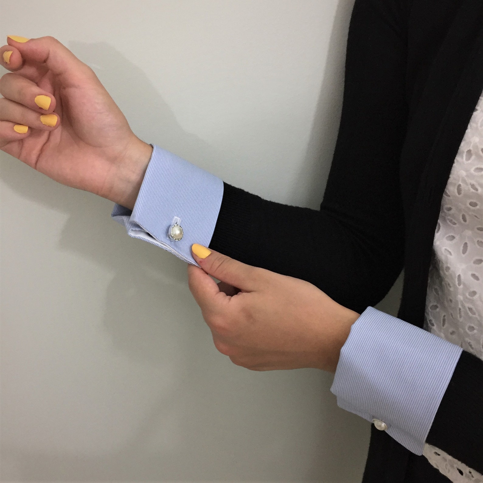 WRIST CUFFS (2) Narrow Blue Stripe, Cuff Links, French Cuffs ...