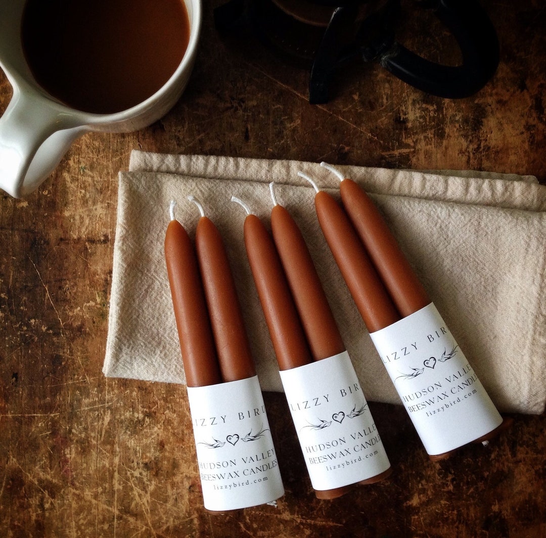 Gift for Dad, Short Taper Candles, Brown Beeswax Taper Candles, Small ...