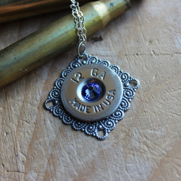 20 Gauge Shotgun Shell Necklace Set in Antiqued Silver Bezel, Upcycled ...
