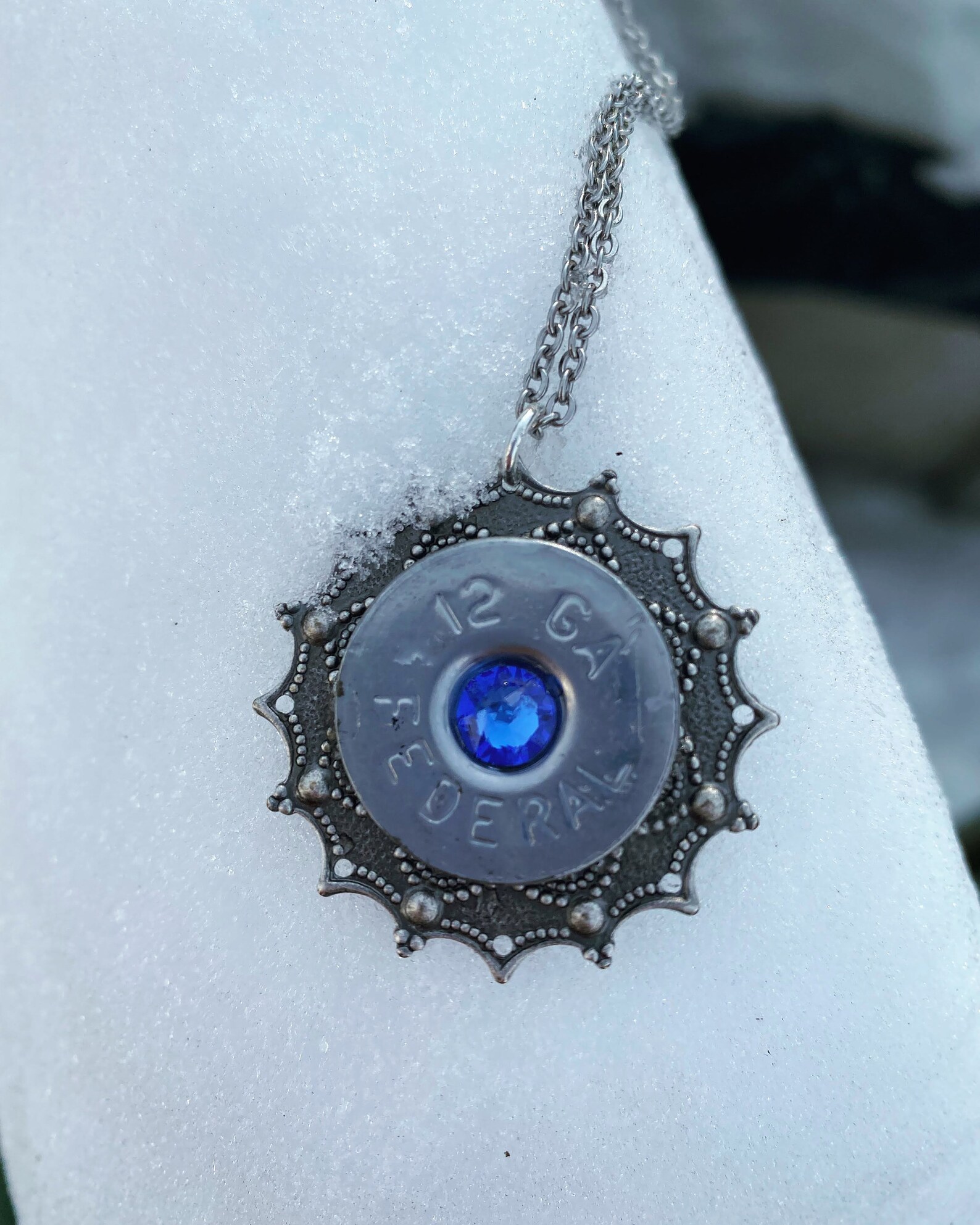 12 Gauge Elegant Shotgun Shell Antique Silver Filigree Necklace ...