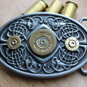 Silver Metal Belt Buckle With 12 Gauge Shotgun Shell and 45 ACP Shells ...