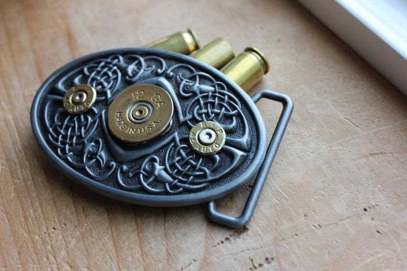 Silver Metal Belt Buckle With 12 Gauge Shotgun Shell and 45 ACP Shells ...
