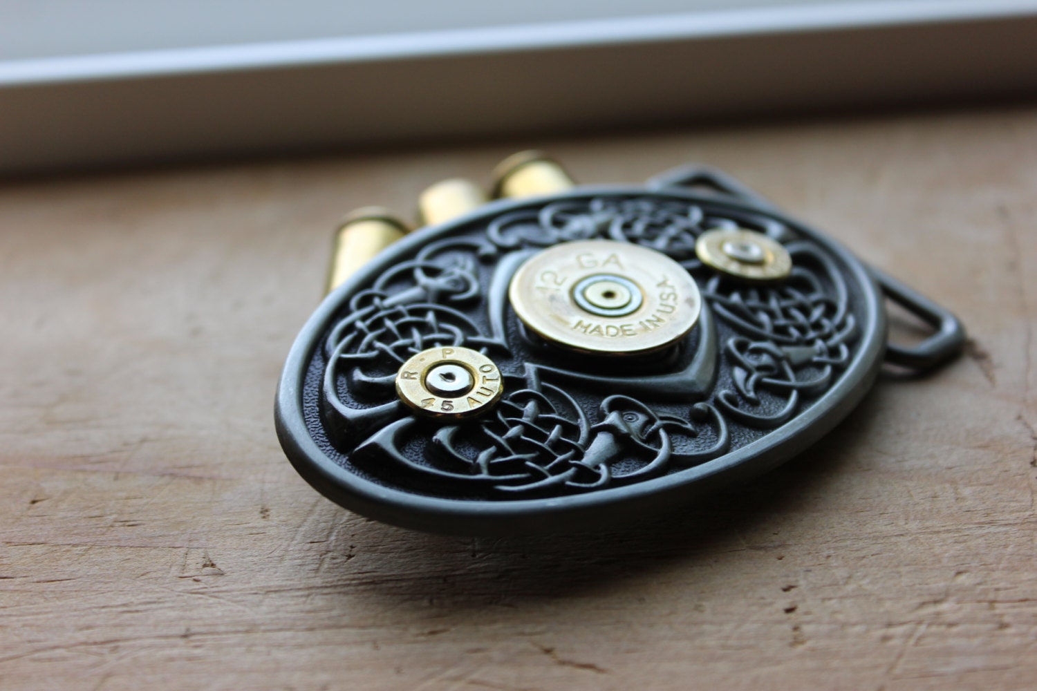 Silver Metal Belt Buckle With 12 Gauge Shotgun Shell and 45 ACP Shells ...