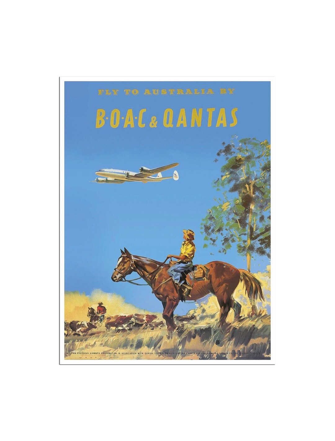 Australia Travel Poster Australian Art BOAC QANTAS Airlines Print (h80 ...