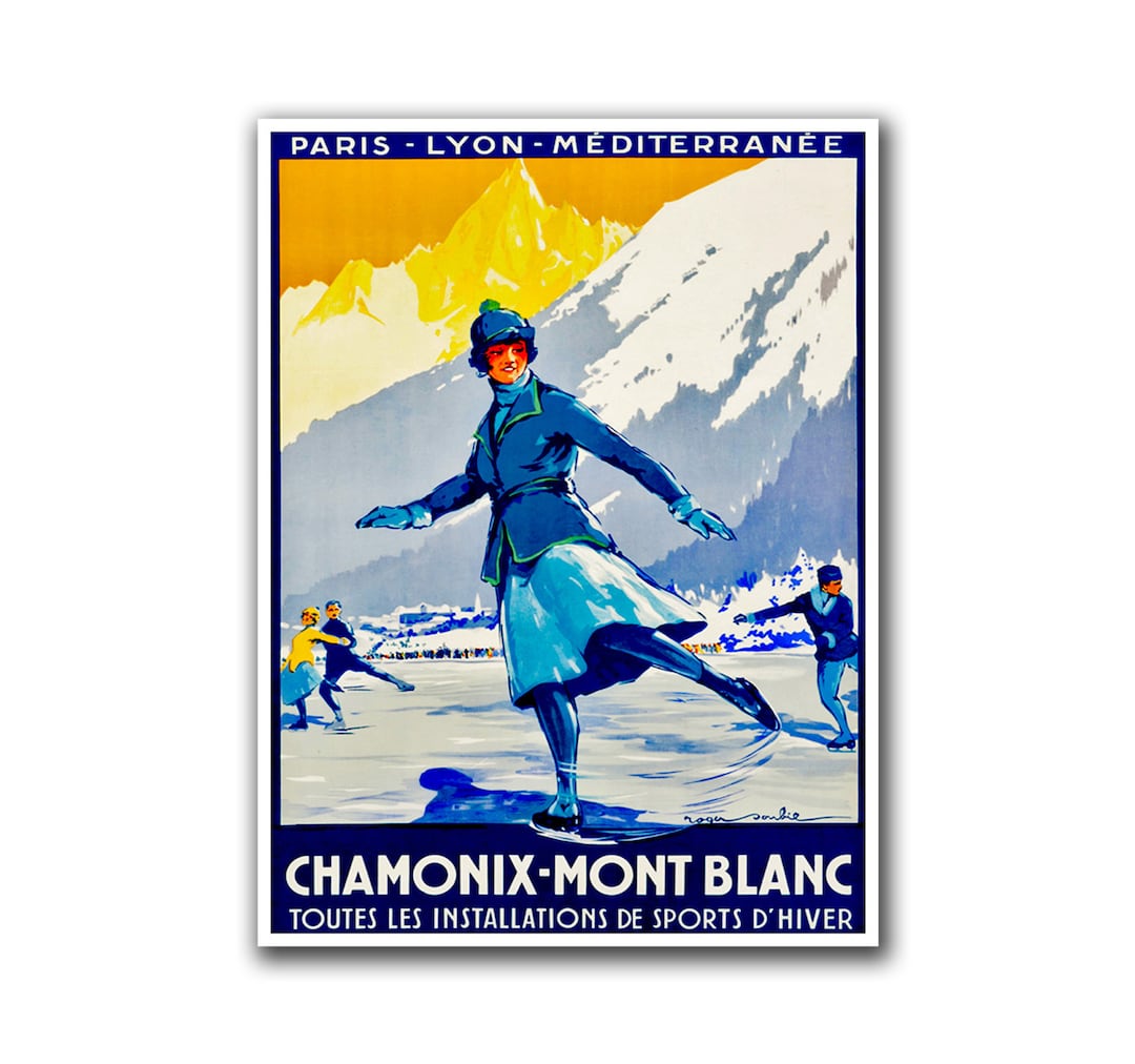 Chamonix Ski Poster Mont Blanc Art Ice Skating Print (h184)a - Etsy