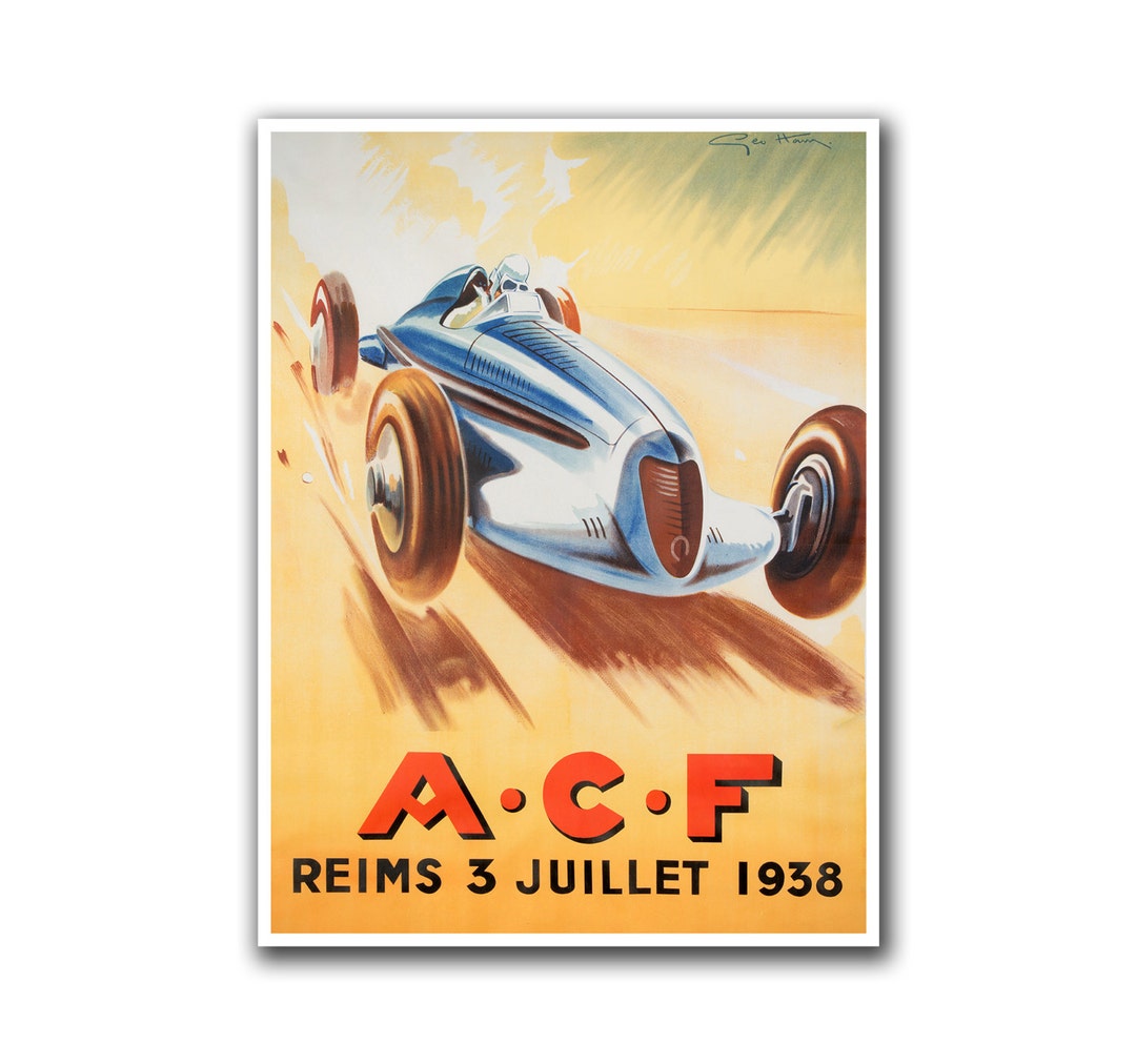Auto Racing Poster ACF Reims Race Car Art 1938 France Print (h13)a - Etsy
