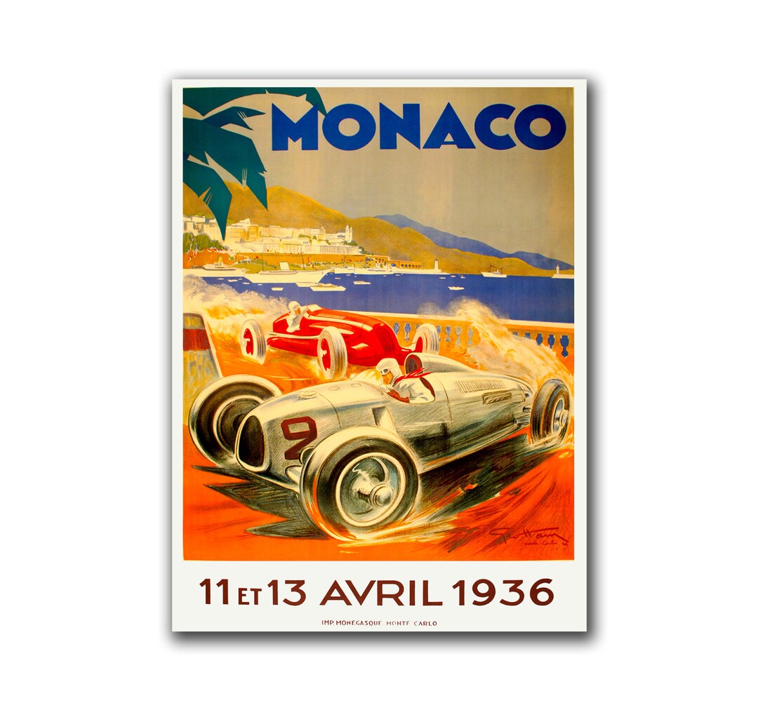 Retro Art Race Car Monaco Travel Poster Home Decor Sports Wall Art ...