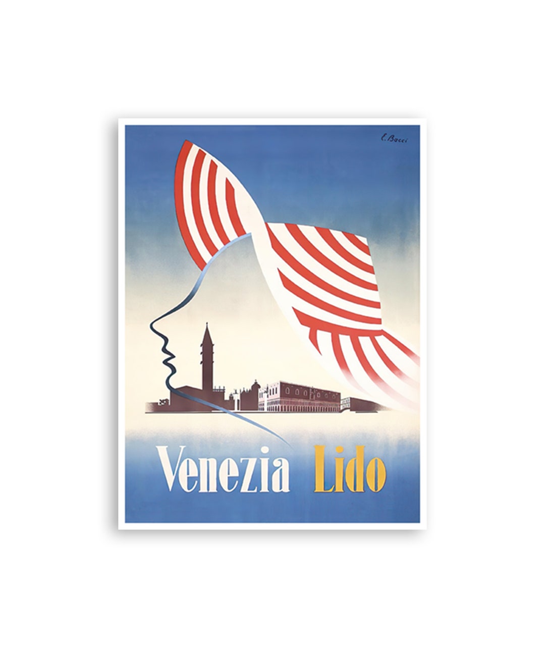 Venice Travel Poster Lido Di Venezia Art Italy the Lido Print Italian ...