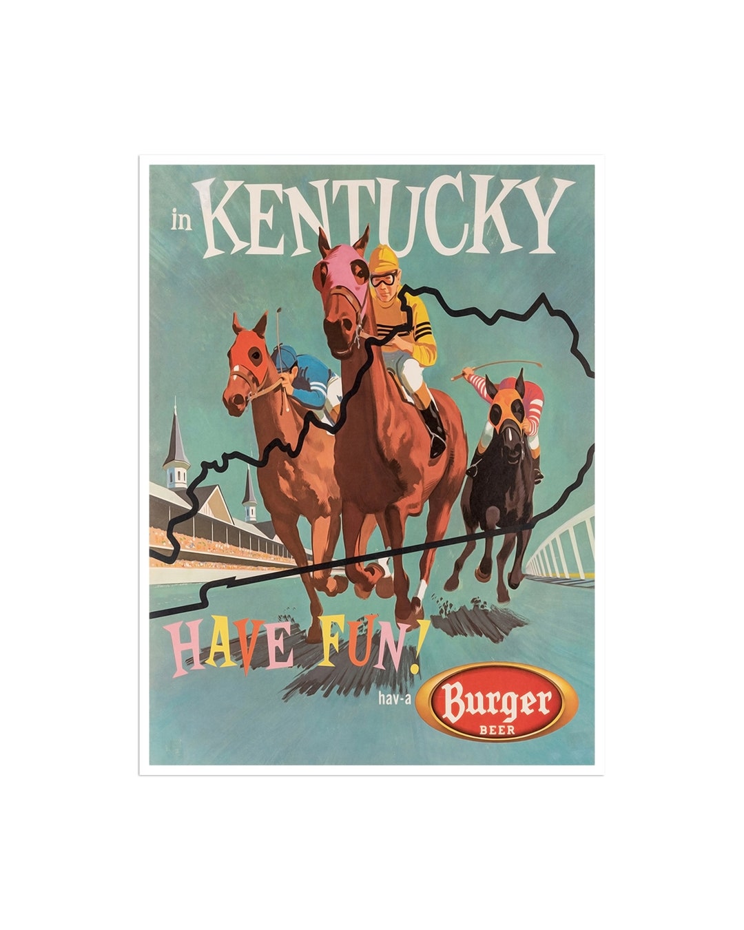 Kentucky Derby Art Travel Poster Horseback Riding Print Vintage Home ...