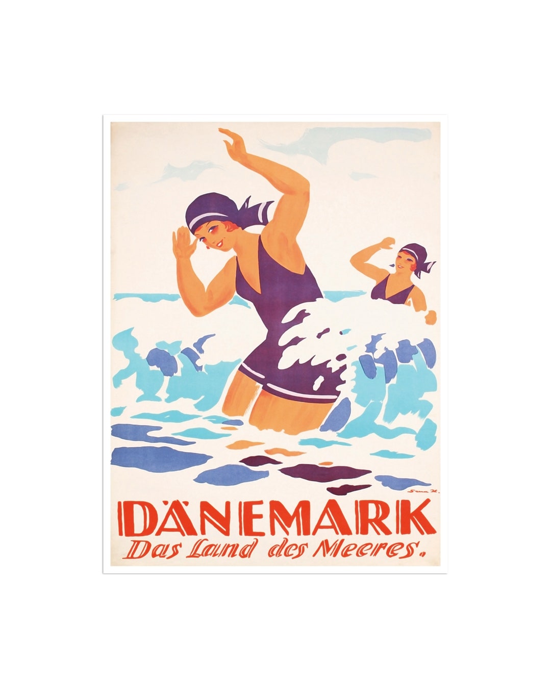Denmark Travel Poster Vintage Swimming Art Print (H626) - Etsy
