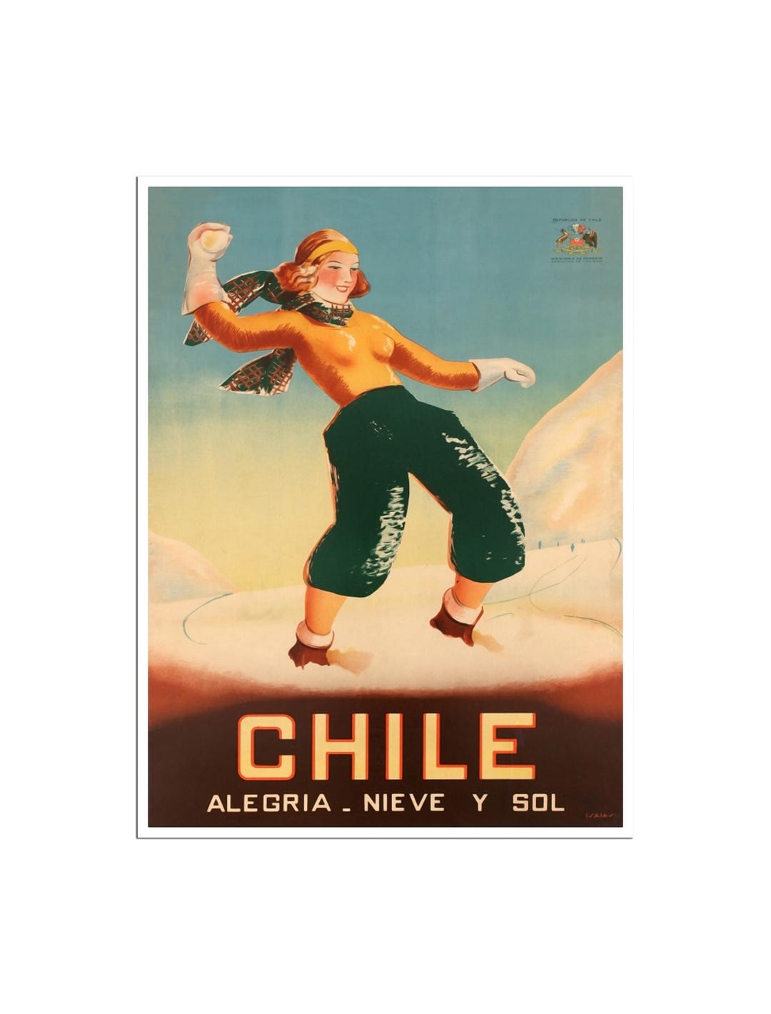 Chile Ski Poster Chilean Travel Art Happiness Snow and Sun Print (h1217 ...