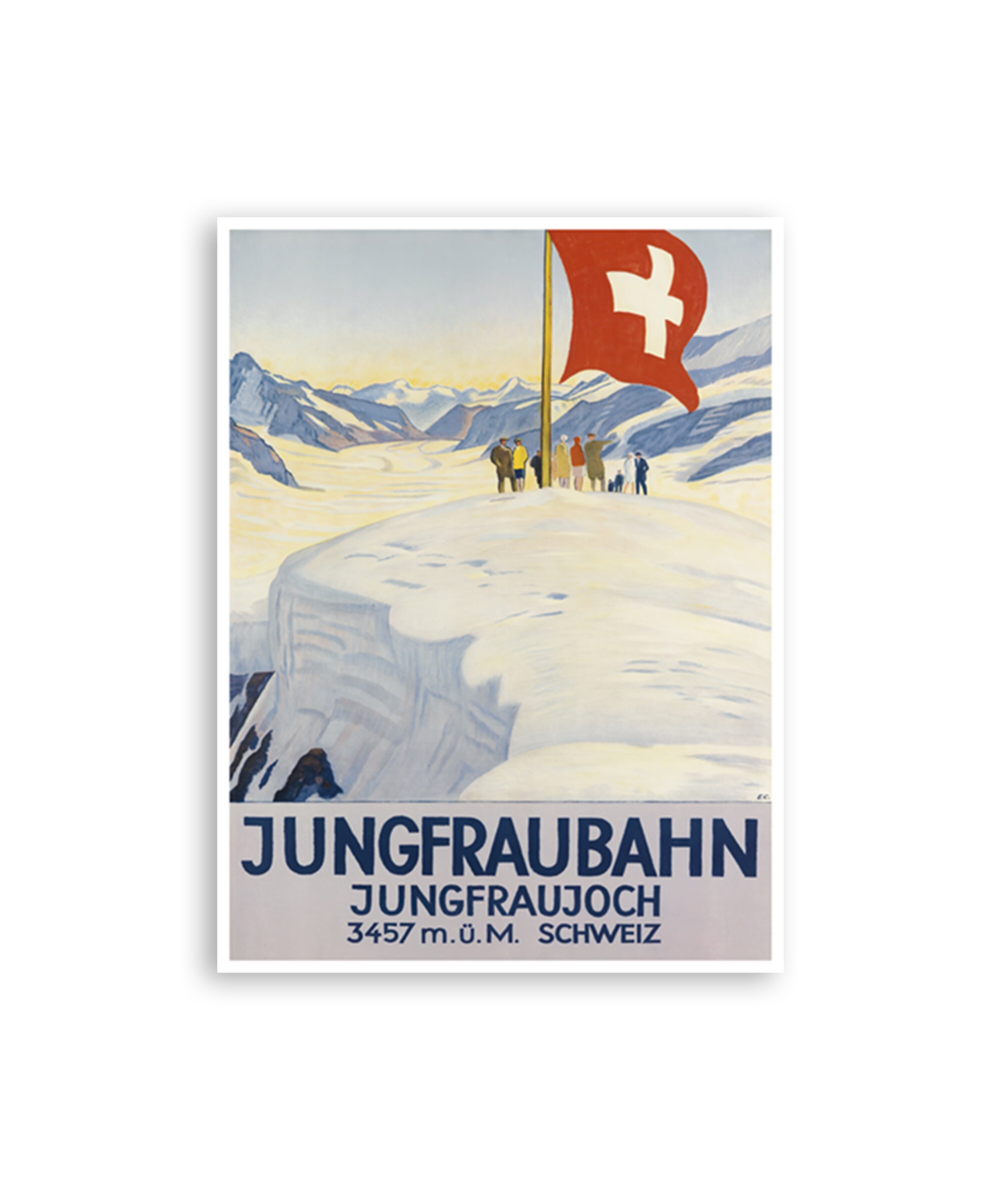 Jungfraujoch Art Swiss Travel Poster Switzerland Ski Print Vintage