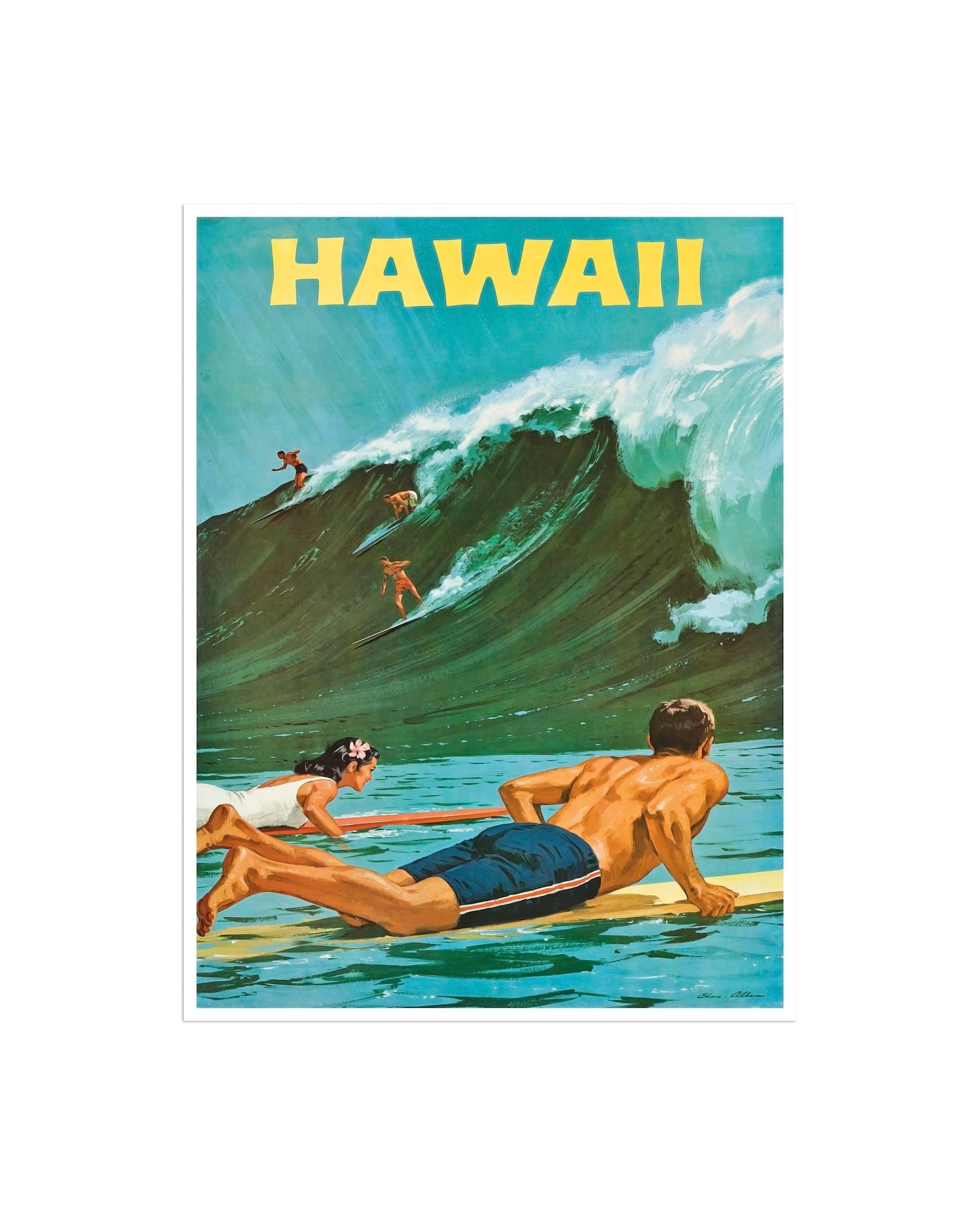 Vintage Hawaii Travel Poster Decor Surfing Art Retro Decor Print (H536 ...