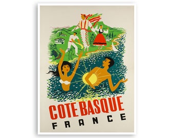 Vintage Hendaye Basque Coast French Tourism Poster Print A3 - Etsy