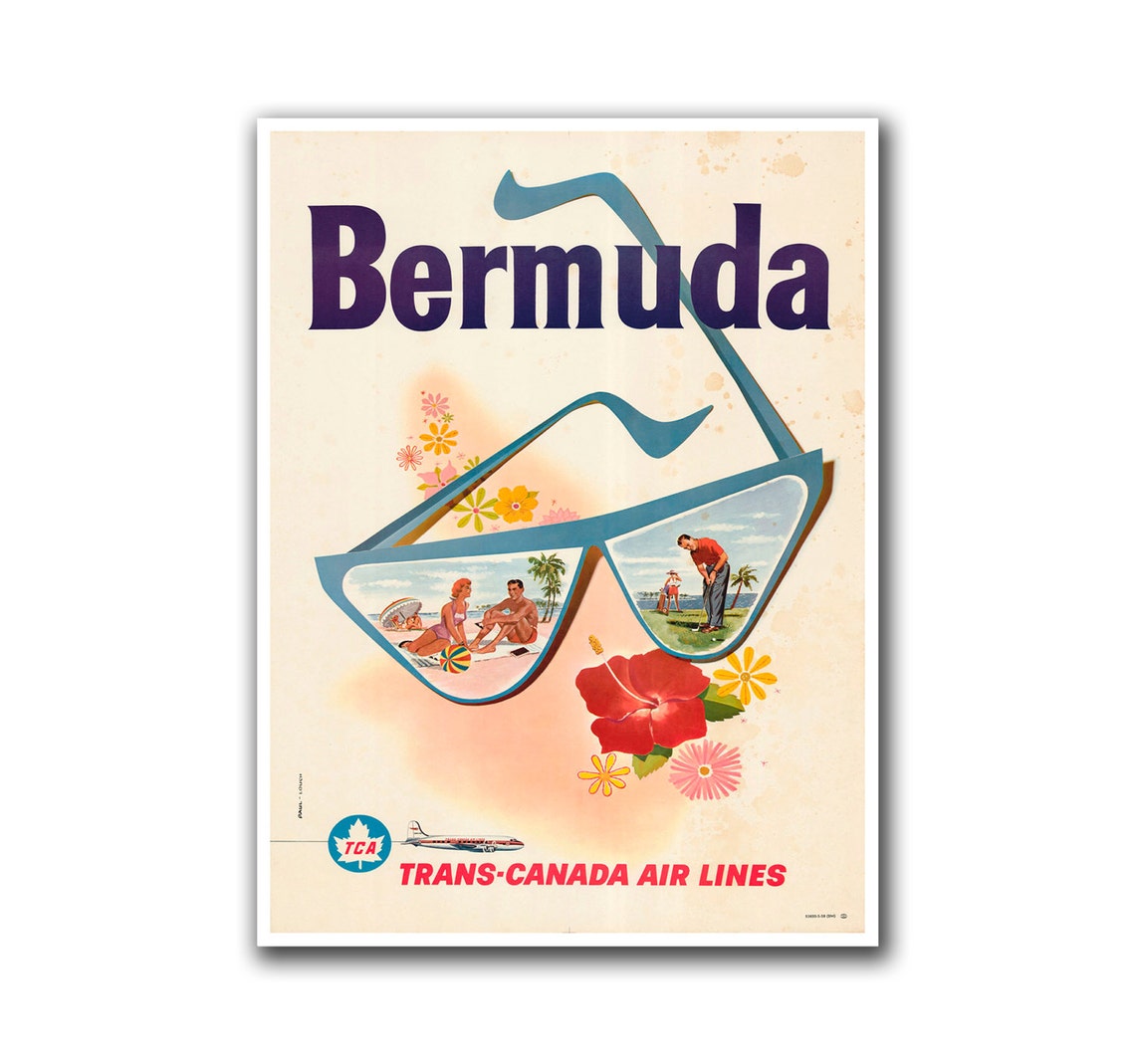 Retro Travel Poster Art Bermuda Sports Home Decor Vintage - Etsy