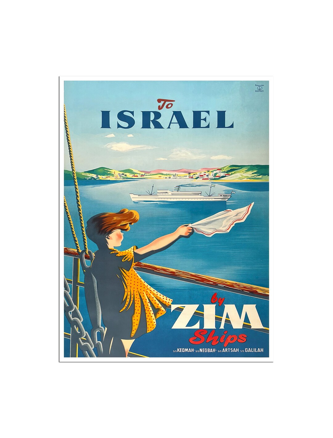 Israel Travel Poster Israeli Art ZIM Ships Print (h1651)a - Etsy