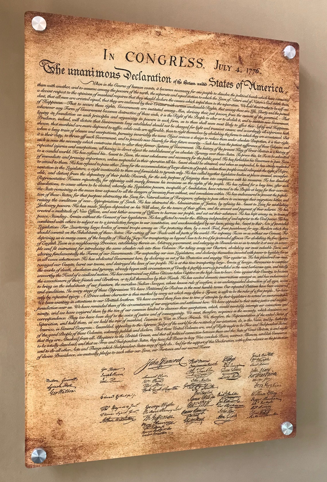 Acrylic Declaration of Independence Wall Sign, Gift for Dad, Patriotic ...