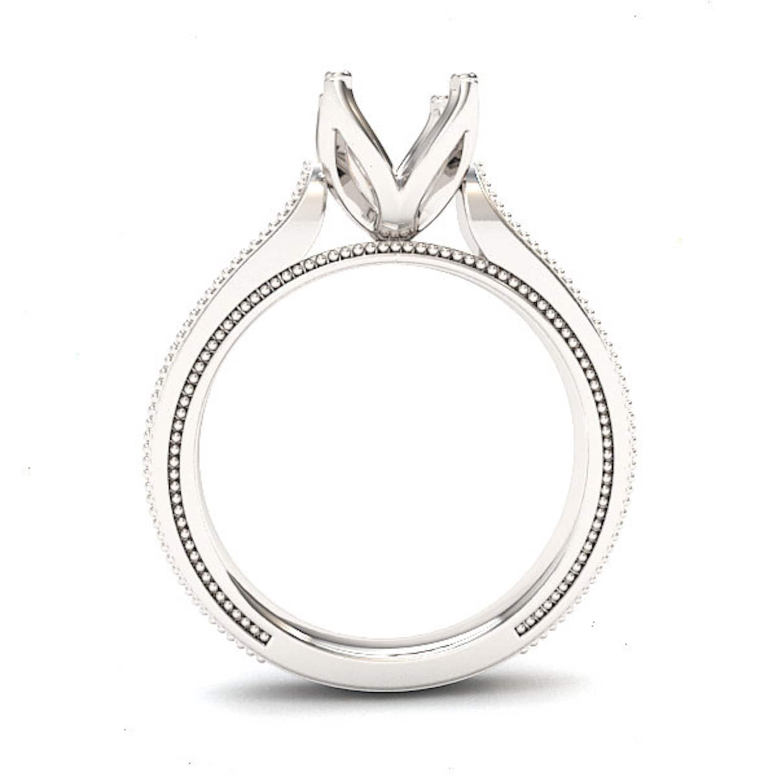 Tulip Setting With Milgrain Decorative Shank 14k Gold | Etsy