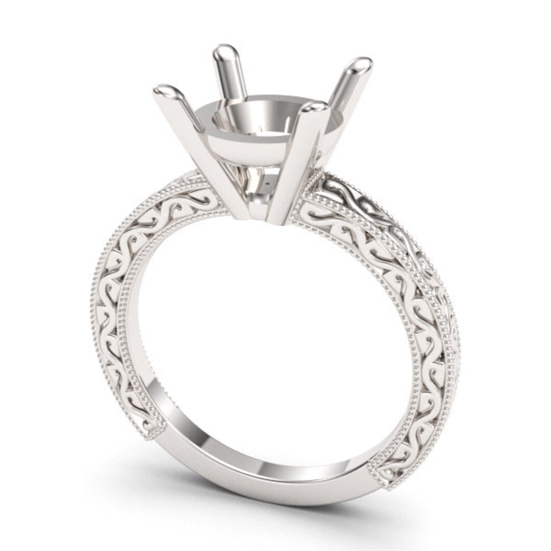 4 Prong Decorative Shank for 8mm Round Stone in Solid 14k Gold - Etsy