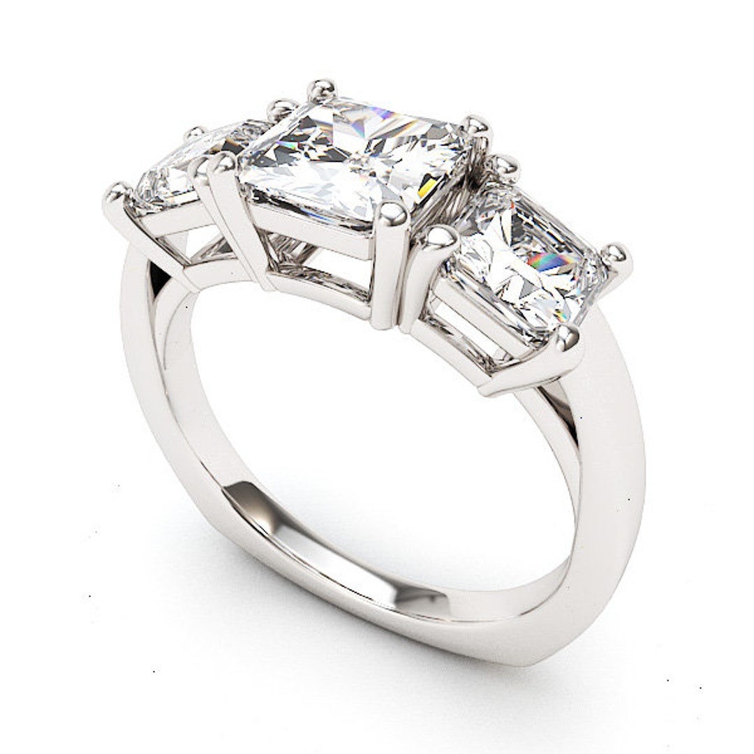 14k Gold Radiant Cut Three-stone Ring Setting - Euro Shank - Etsy