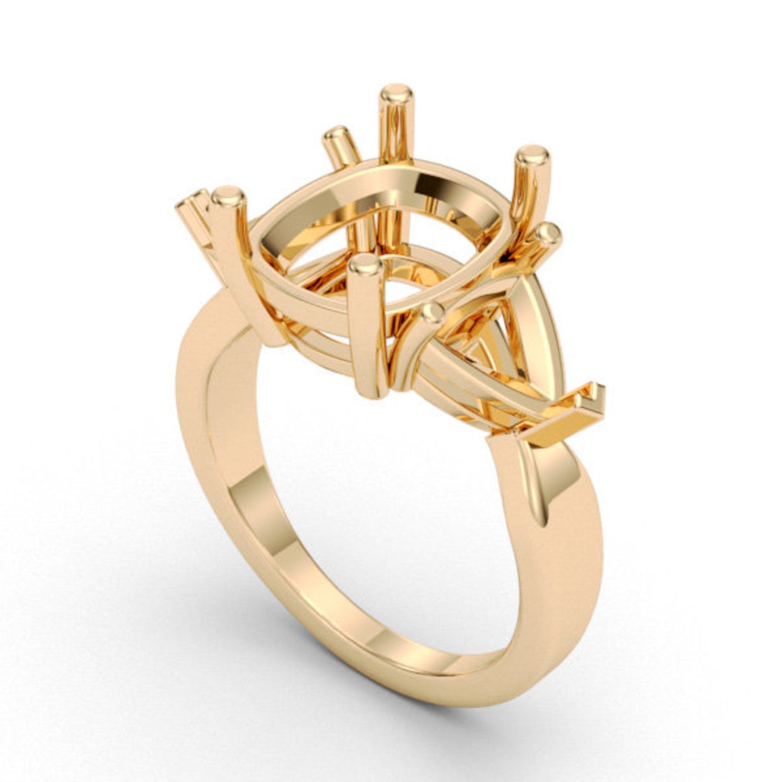 Cushion & Trillion Three Stone Ring Mount in 14k White Gold - Etsy
