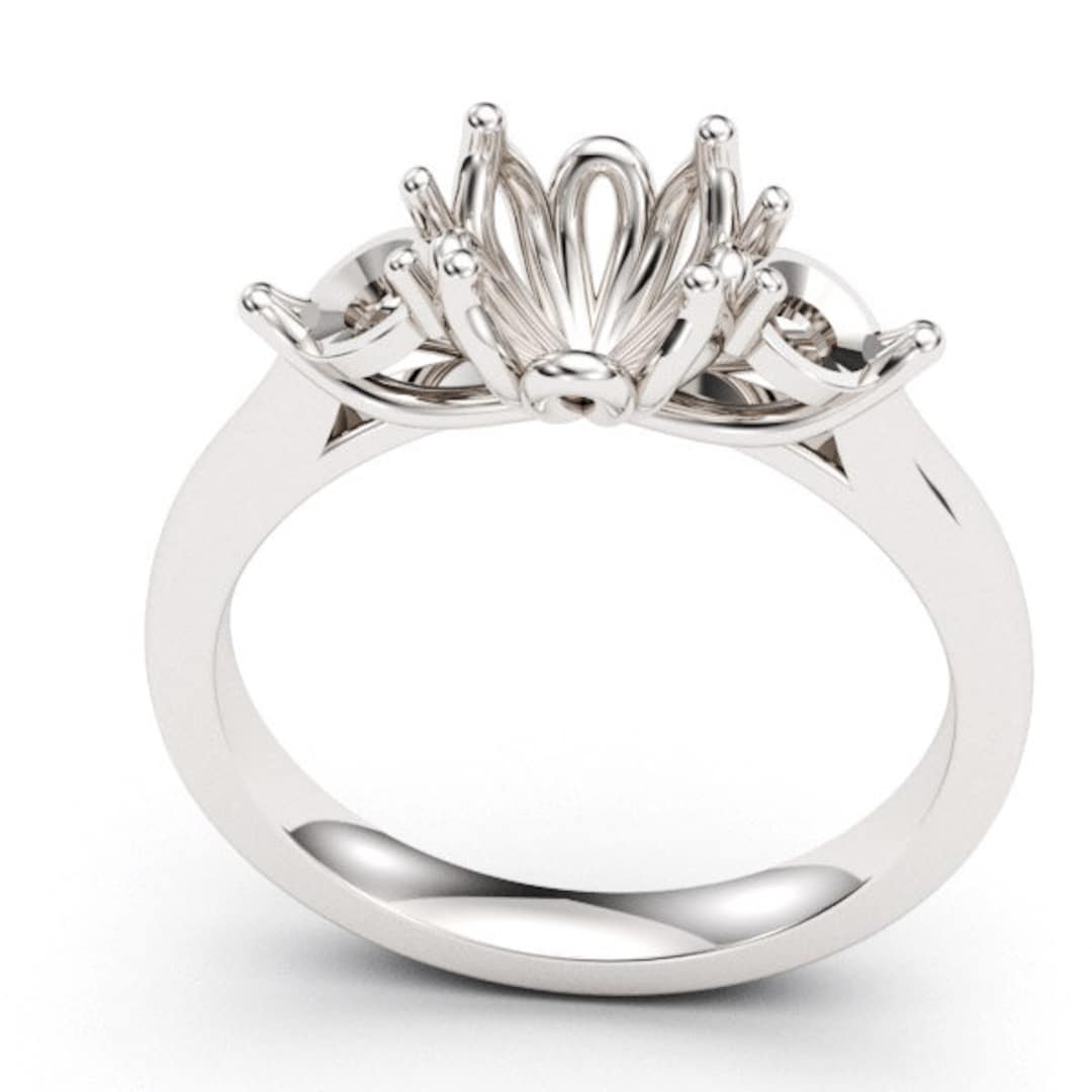 8x6 Oval Three Stone Lotus Ring Setting 14k White Gold - Etsy