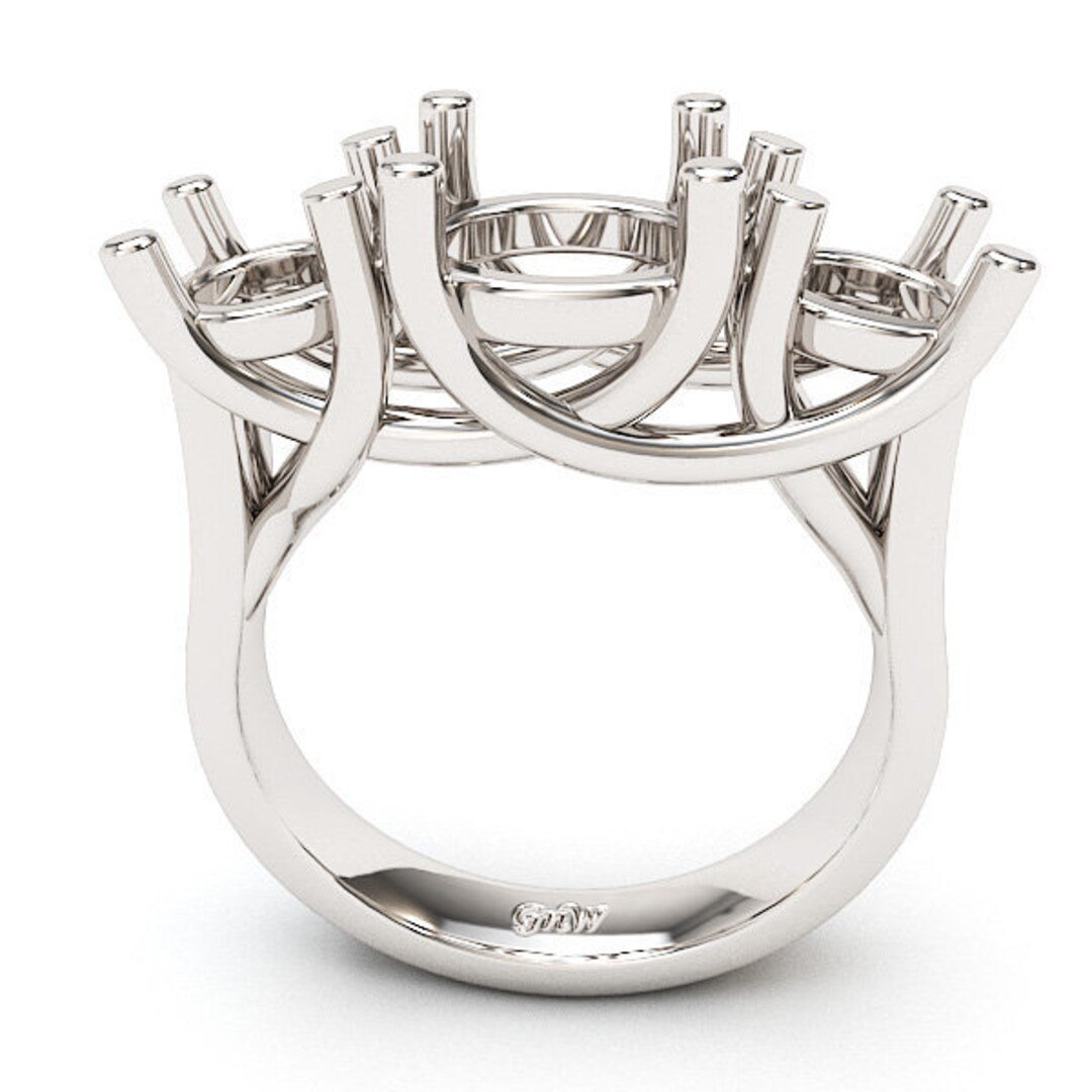 3 Stone Trellis Design Ring Mounting 14k Gold 4 Carat - Etsy