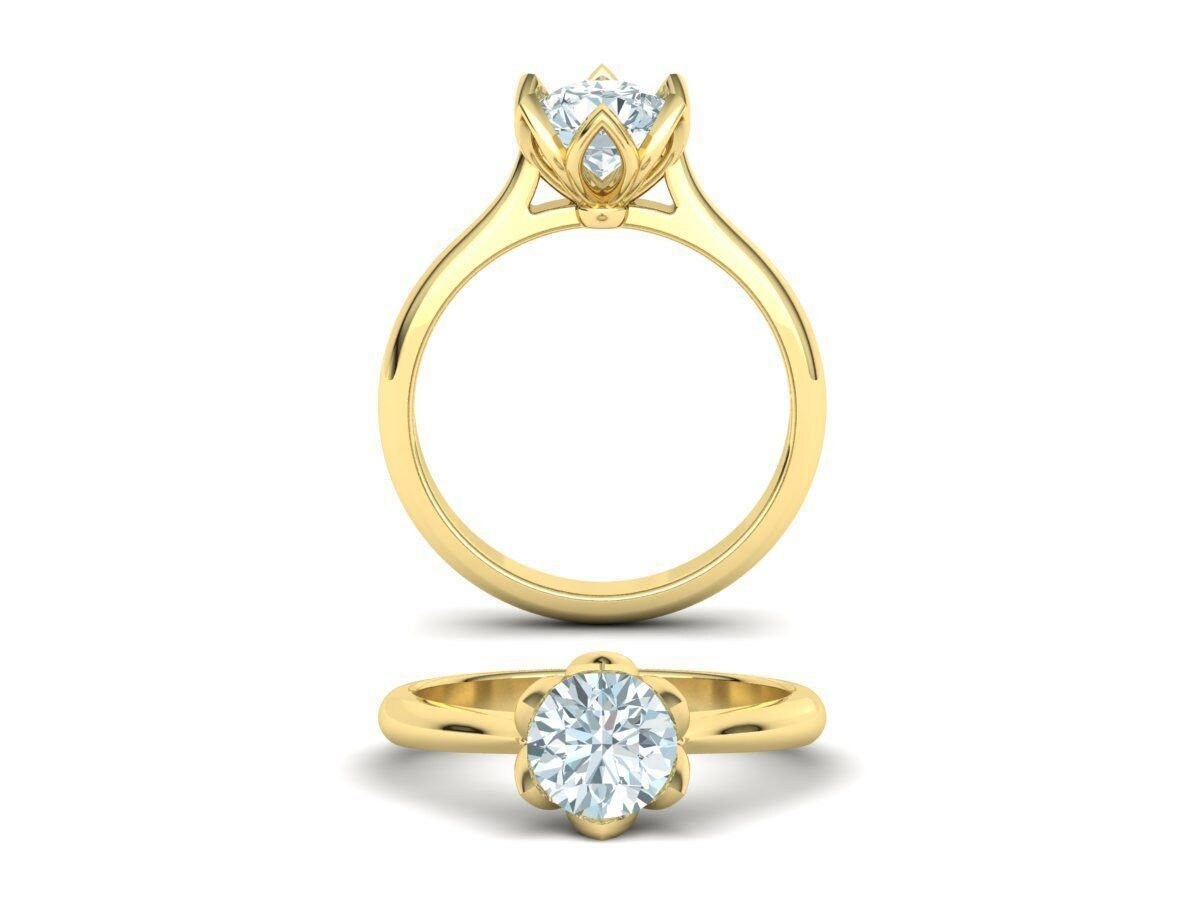 6 Petal Lotus on Cathedral Ring Mount Designed in 14k Gold - Etsy Canada