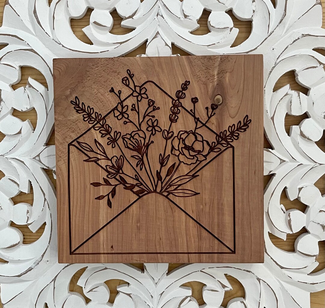Floral Envelope Decor ~ Engraved on Cedar - Etsy