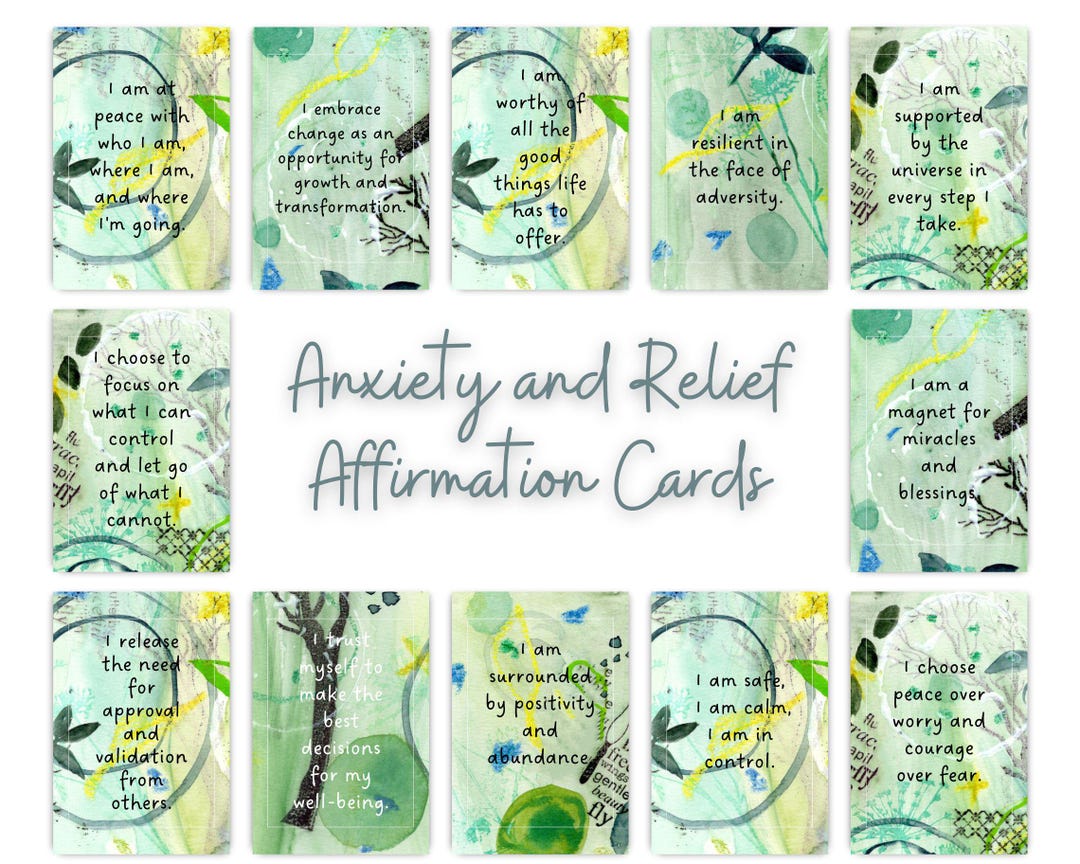 Anxiety and Relief Affirmation Cards - Printable Mental Health Art ...