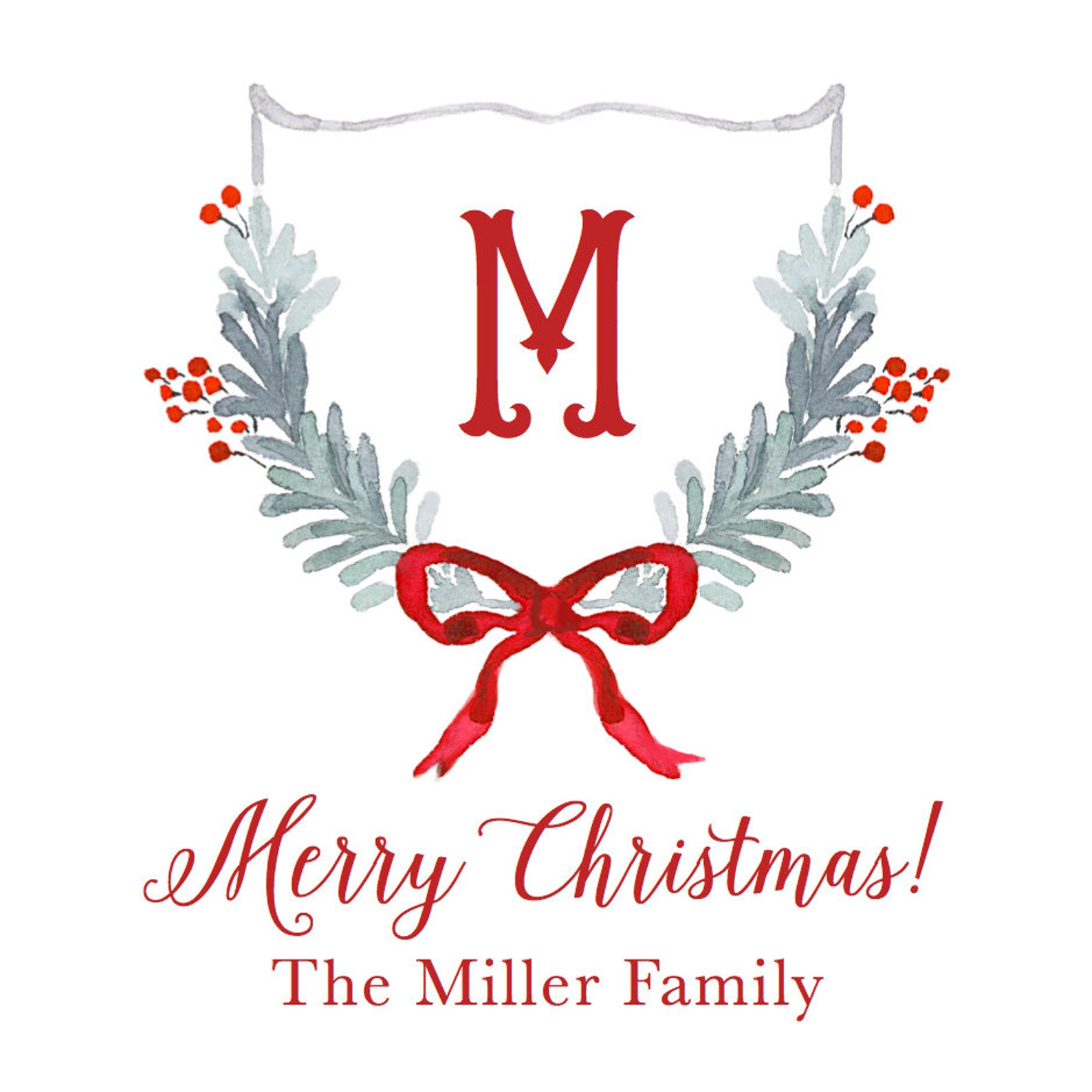 Watercolor Christmas Crest Enclosure Card, Christmas Tag, Christmas ...