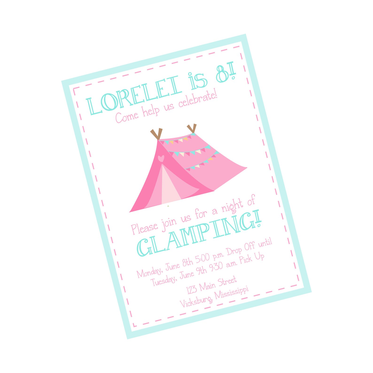 Glamping Birthday Party Invitation Camping Invite Pink Tent - Etsy