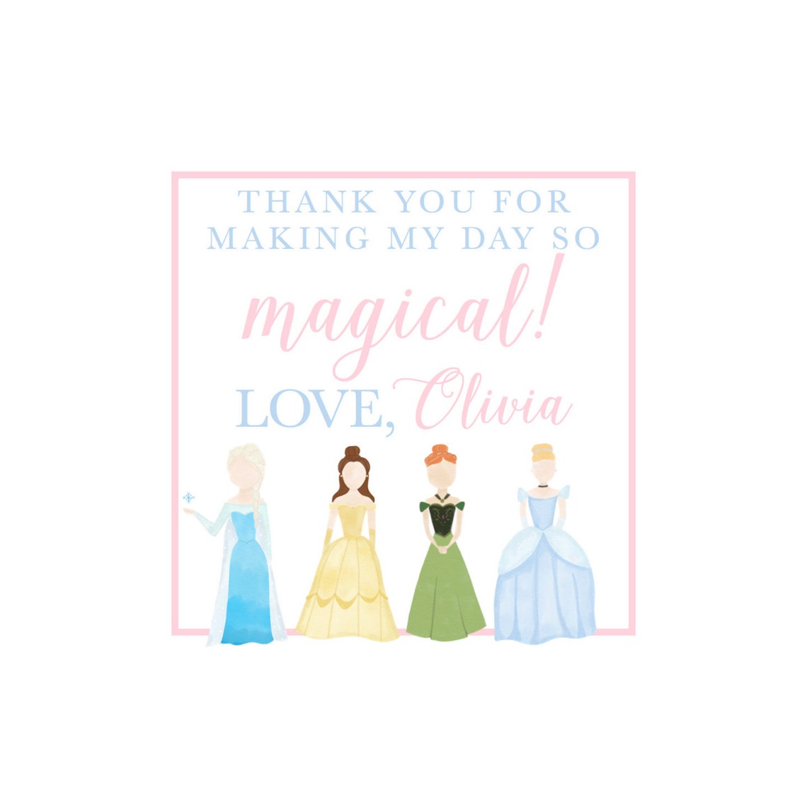 Watercolor Princess Birthday Treat Tag Princess Party Tag - Etsy