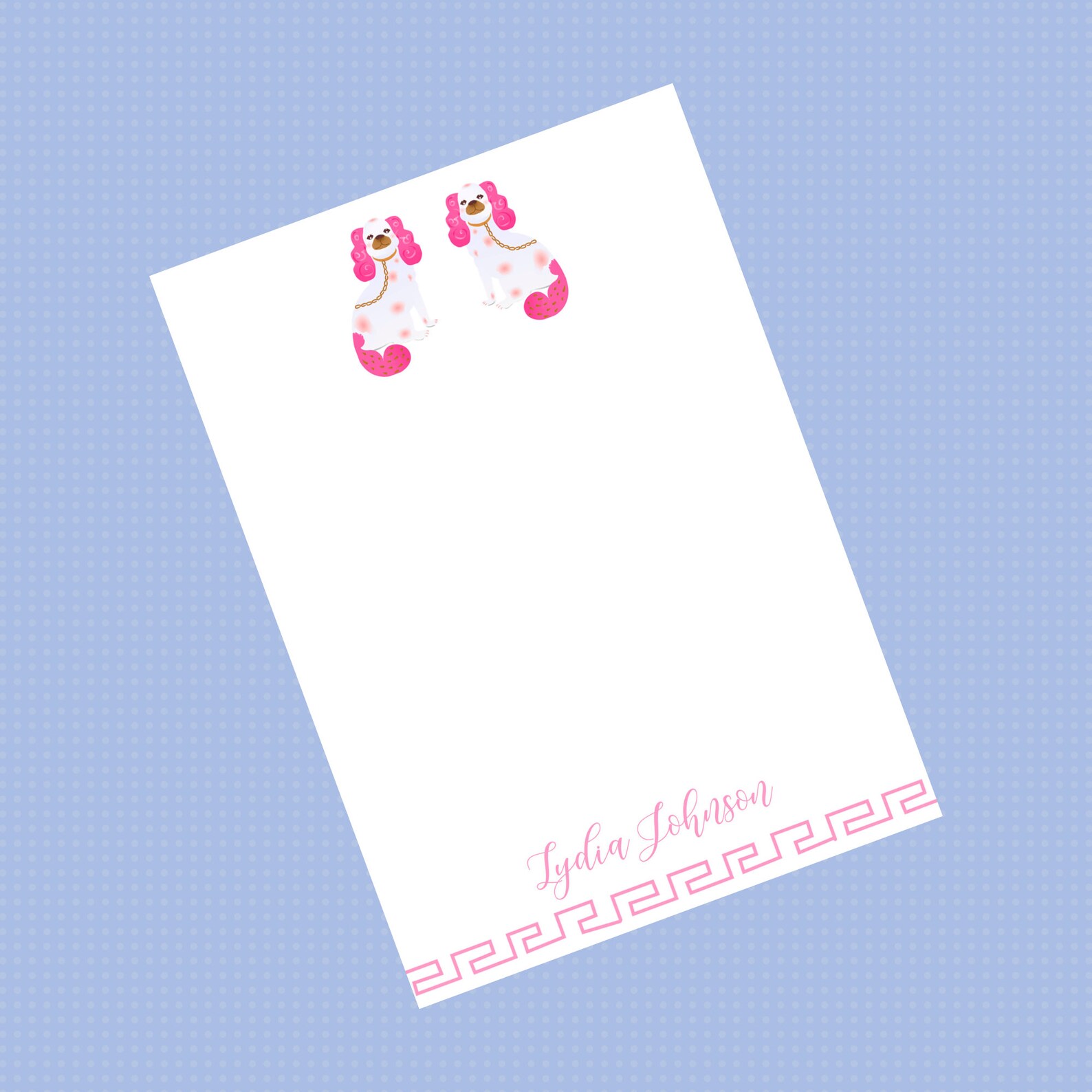 Pink Staffordshire Dog Personalized Notepad, Chinoiserie Stationery ...