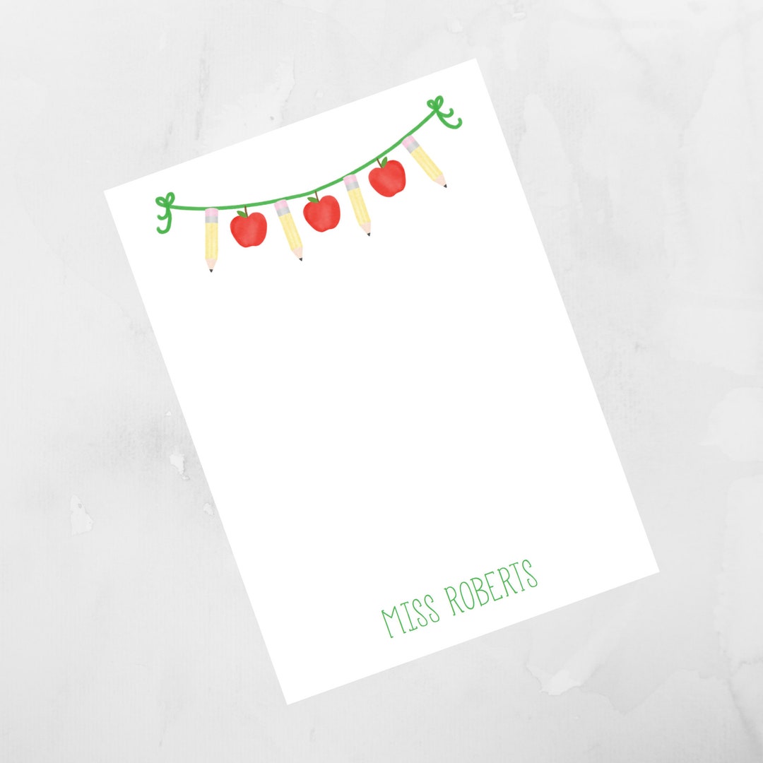 Watercolor Apple Banner Teacher Notepad, Personalized Notepad, to Do ...