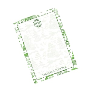 Green Chinoiserie Monogrammed Notepad, Chinoiserie Stationery, Monogram Note Pad, to Do List ...