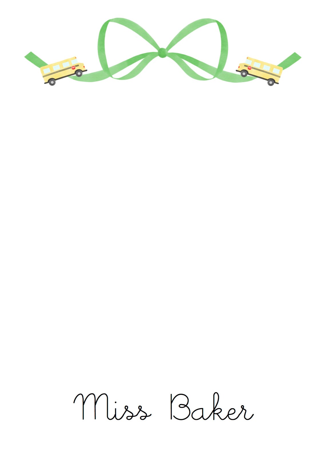 Watercolor Green Bow and School Bus Teacher Notepad, Personalized ...
