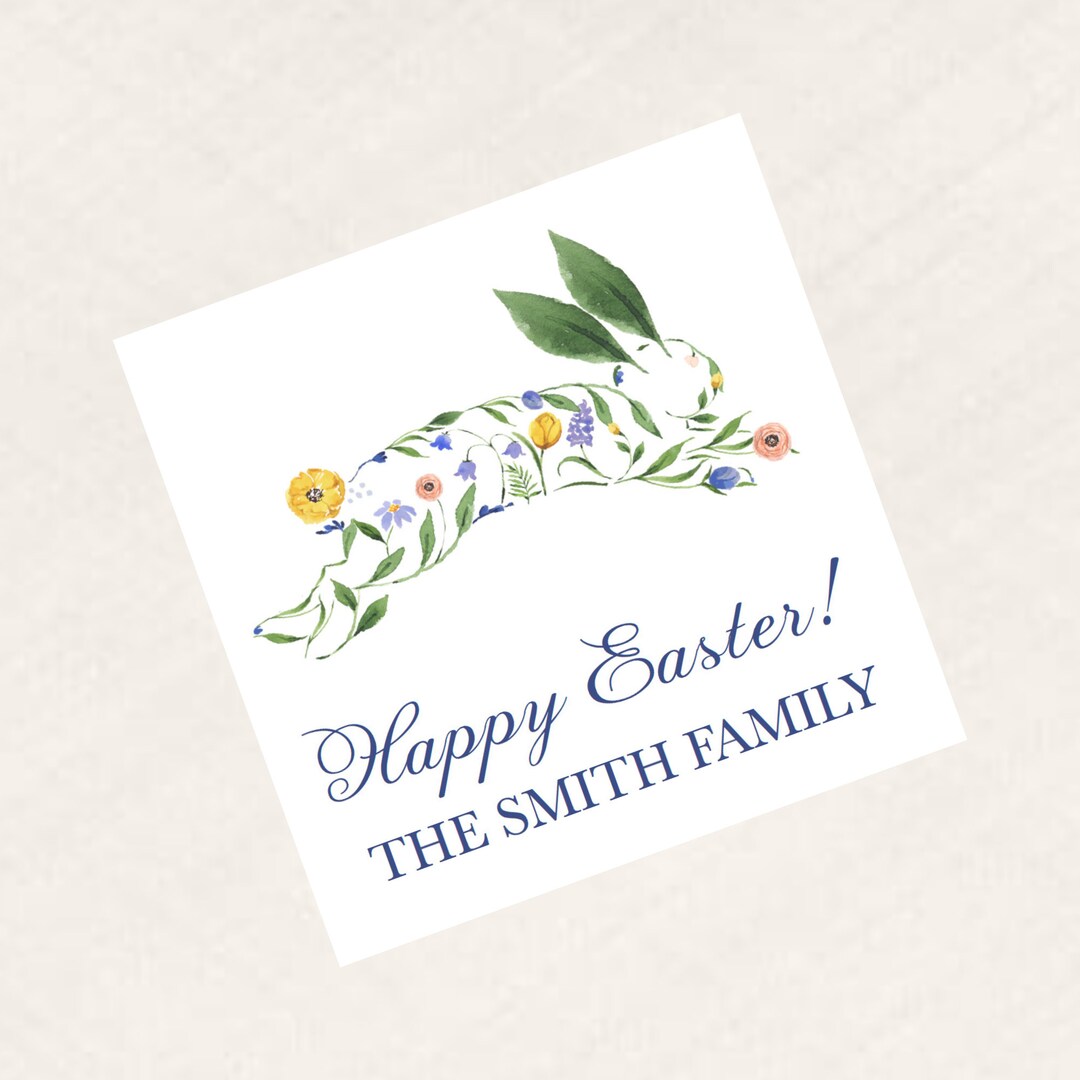 Watercolor Floral Bunny Rabbit Enclosure Cards, Gift Tags, or Stickers ...