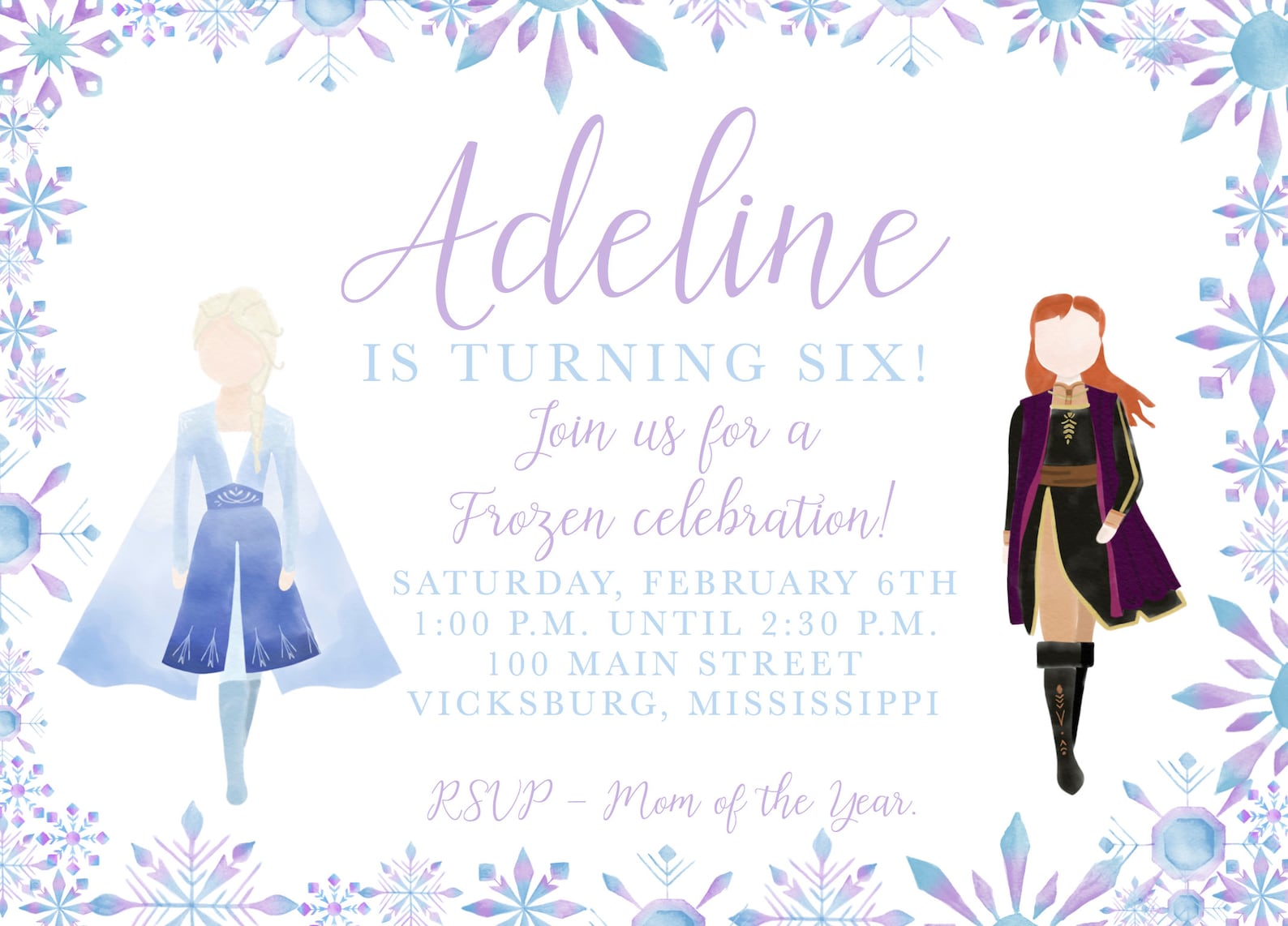 Watercolor Ice Princess Birthday Party Invitation Watercolor Ice ...