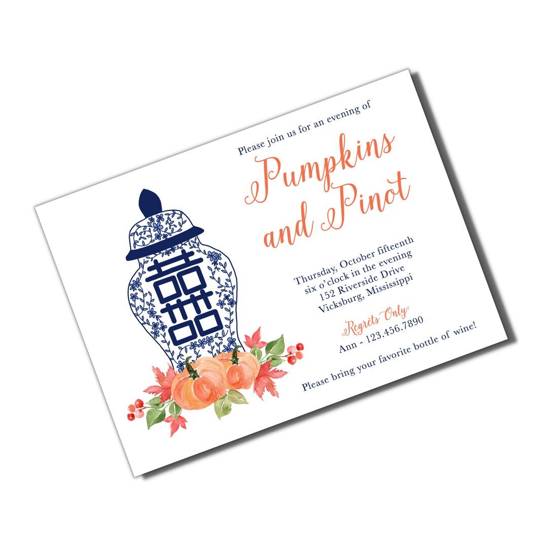 Ginger Jar and Pumpkins Fall Party Invitations Chinoiserie Chic Pumpkin ...
