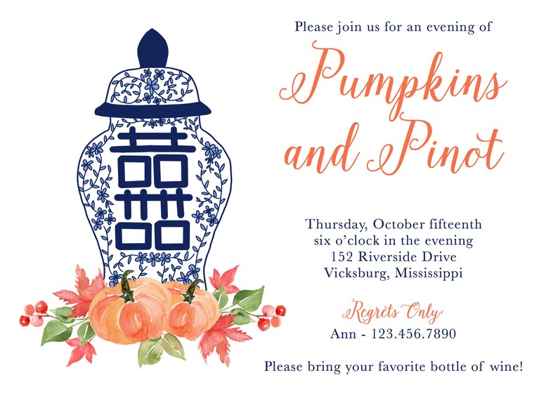 Ginger Jar and Pumpkins Fall Party Invitations Chinoiserie - Etsy