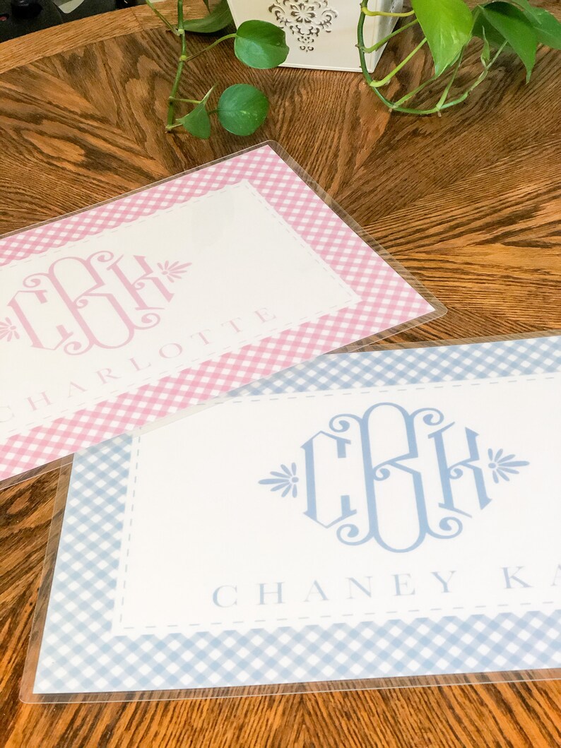 Blue Gingham Laminated Monogram Placemat Personalized - Etsy
