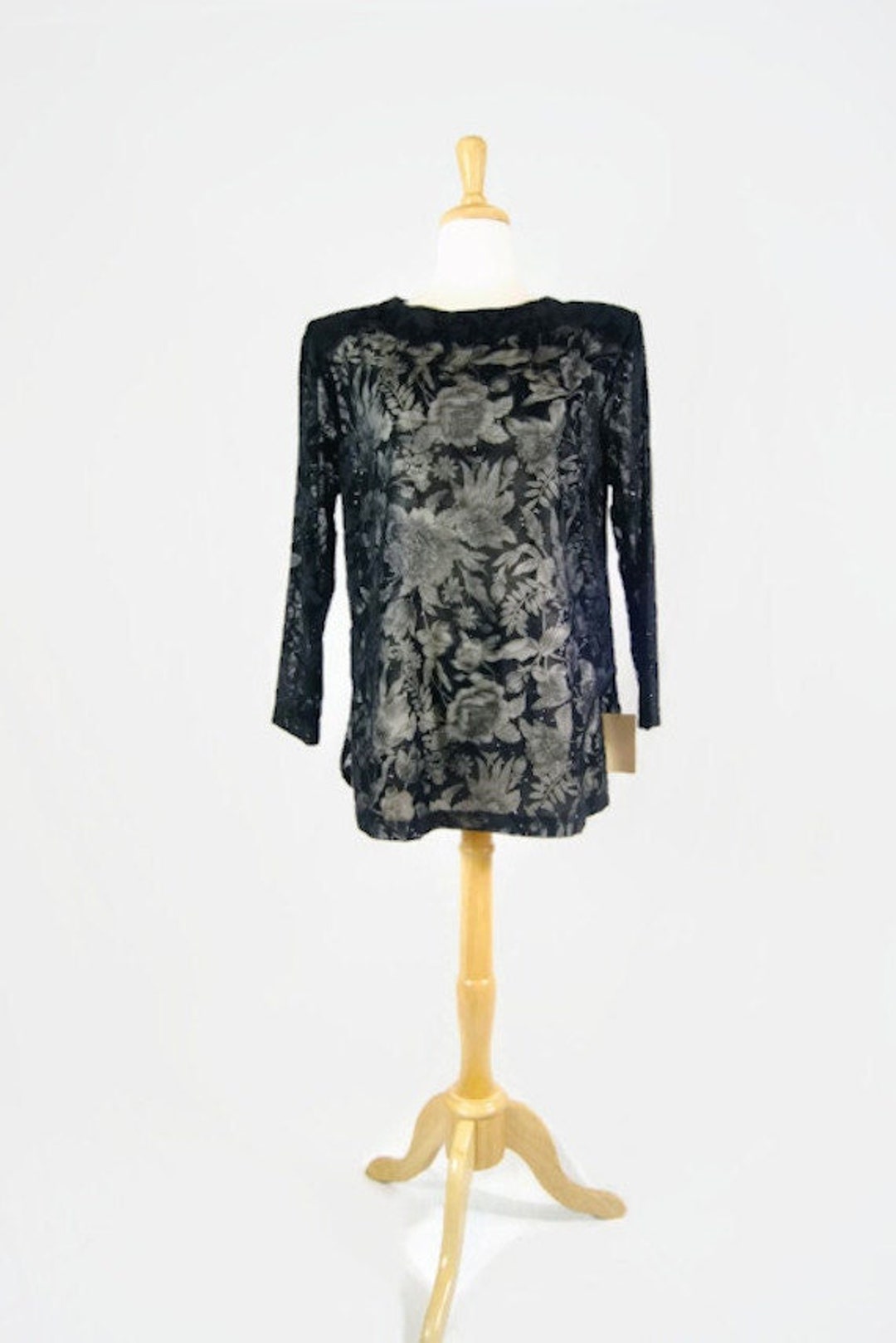 Vintage 70s Sheer Black Blouse: Bedazzled Long Sleeve Top (NOS) - Etsy