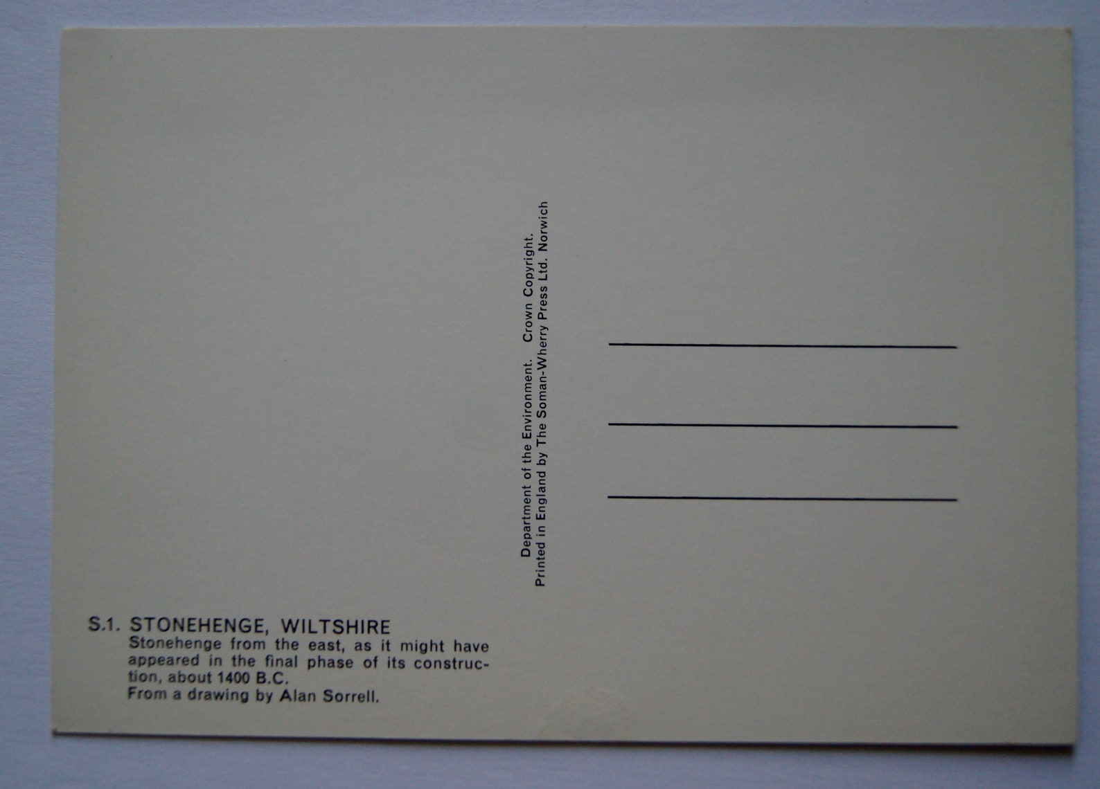 Vintage Stonehenge Postcard: Wiltshire, Alan Sorrell Art, 1400 BC - Etsy