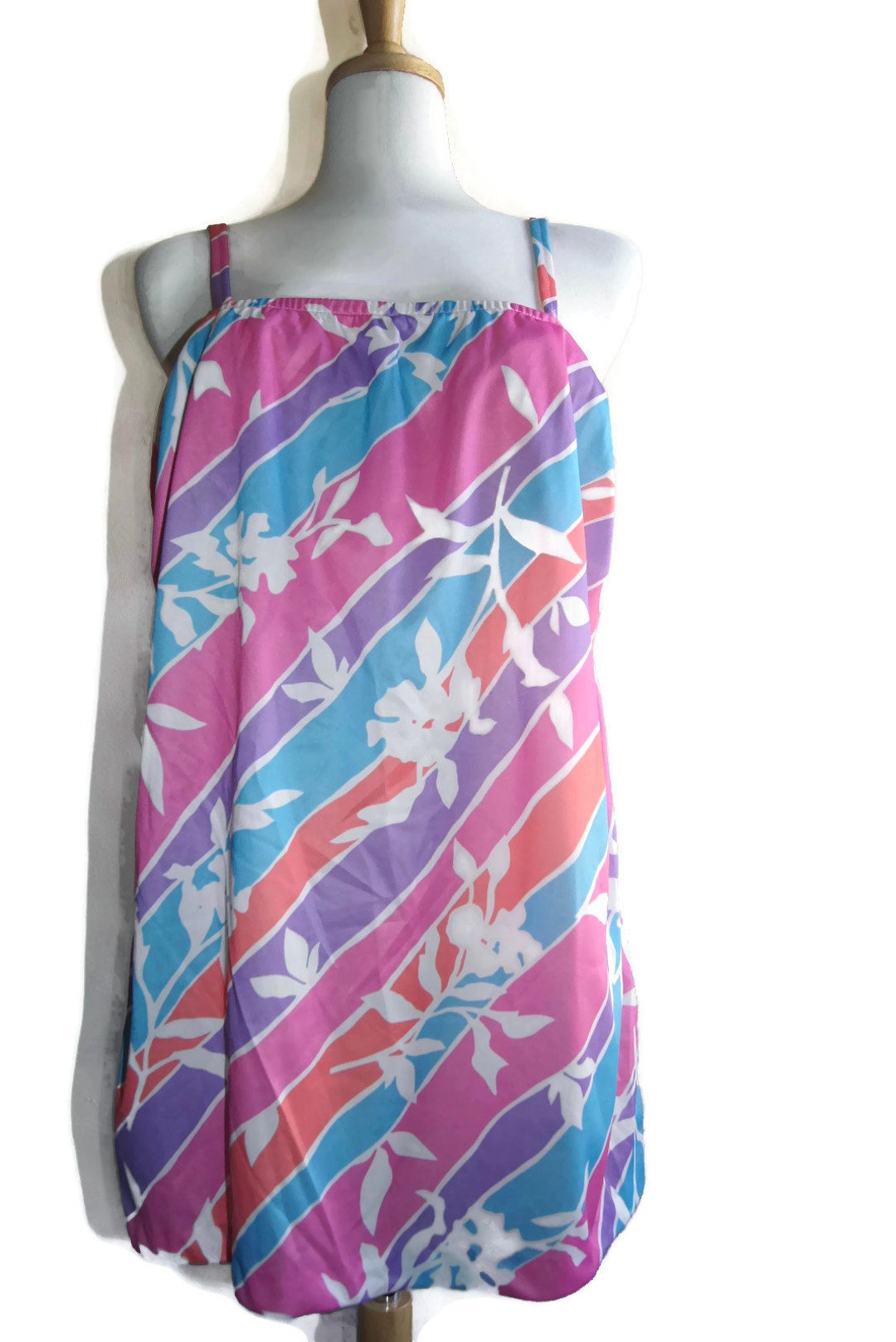 Vintage Hawaiian Floral Tankini Swim Top: Pastel 1980s Bathing Suit - Etsy